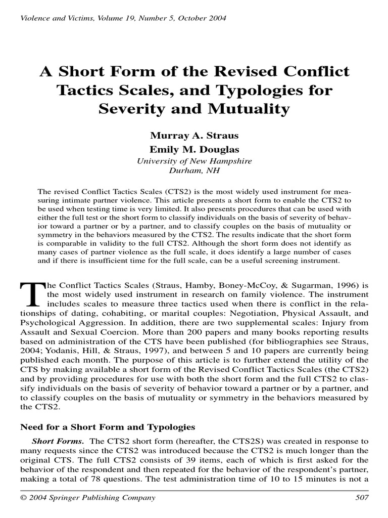 Straus2004 Short Form CTS2 | PDF | Violence | Psychology