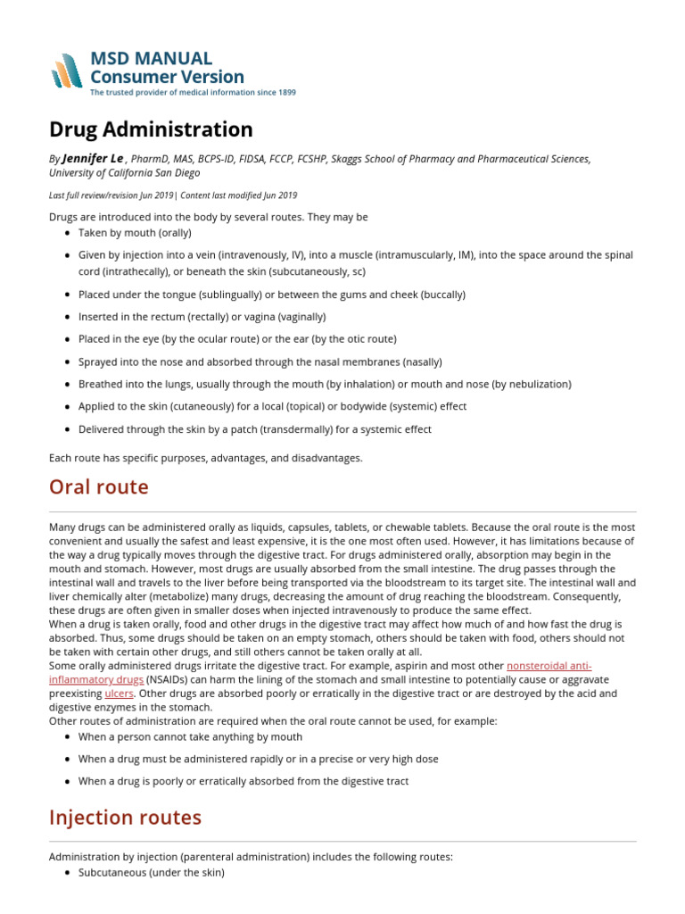 Drug Administration - Drugs - MSD Manual Consumer Version | PDF ...