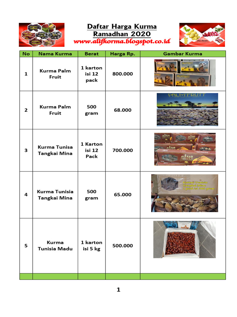 Daftar Harga Terbaru Alif Korma Ramadhan NEW 2020 | PDF | Memasak ...