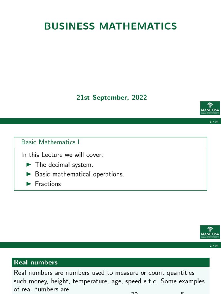 1 - Basic Mathematics I Unit 1 | PDF | Division (Mathematics) | Numbers