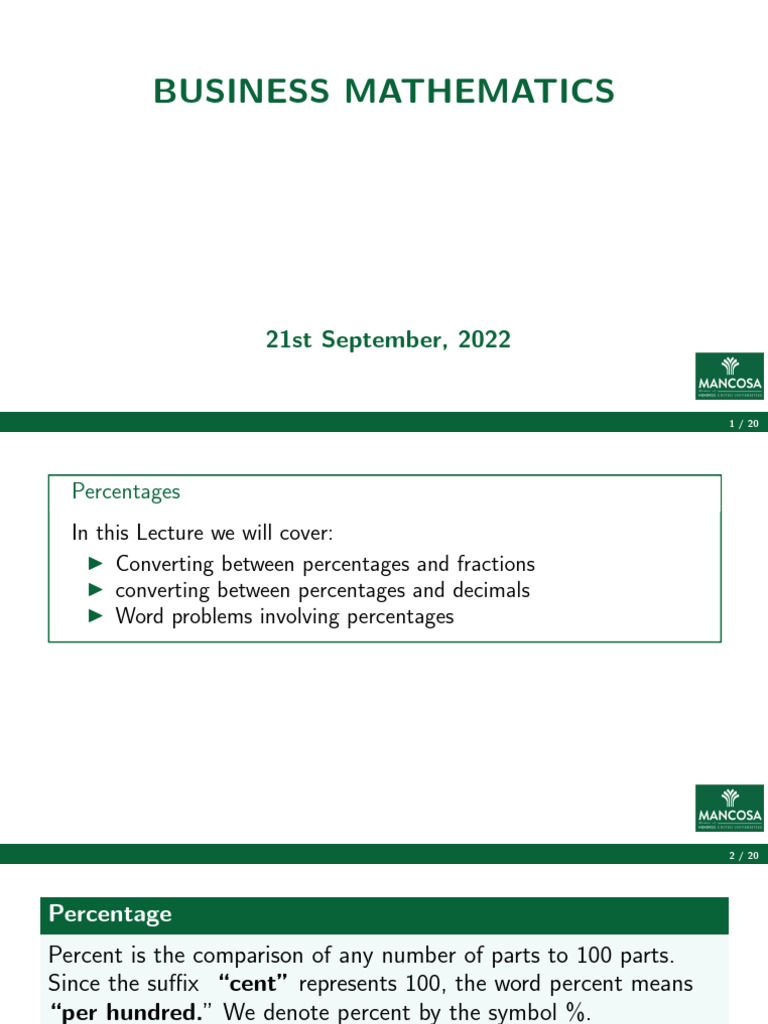 2 - Percentages Business Maths Unit 2 | PDF | Percentage | Multiplication