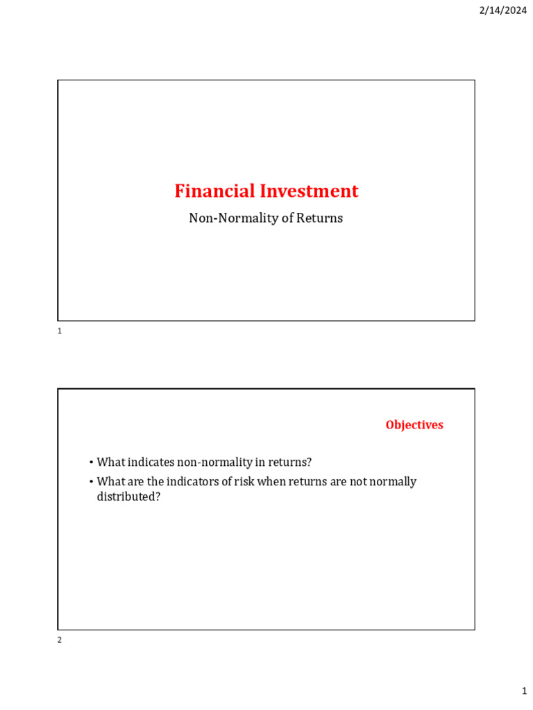 G4. FI3. Non-Normality in Returns | PDF | Value At Risk | Skewness