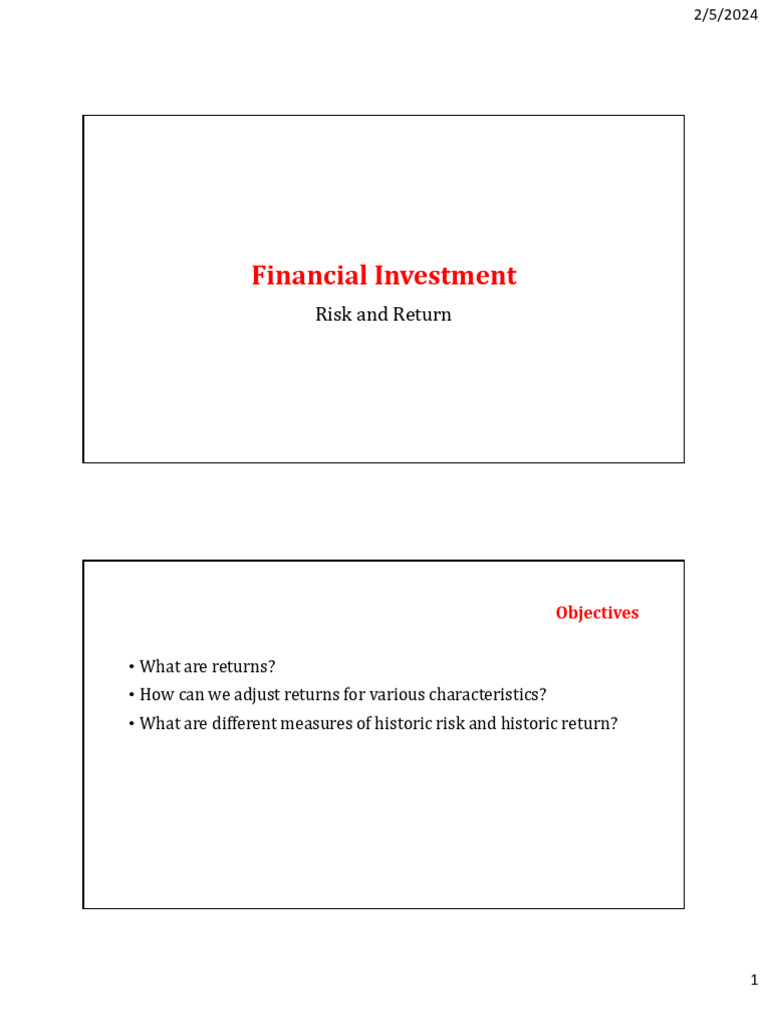 G4. FI1. Risk and Return 1 | PDF | Standard Deviation | Bias Of An Estimator