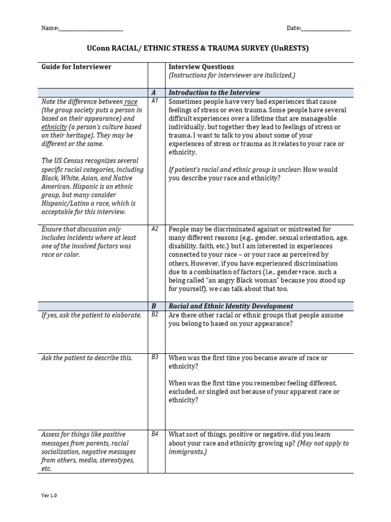 UNRESTS Racial Ethnic Stress & Trauma Survey | PDF | Race And Ethnicity ... UNRESTS Racial Ethnic Stress & Trauma Survey | PDF | Race And Ethnicity ...