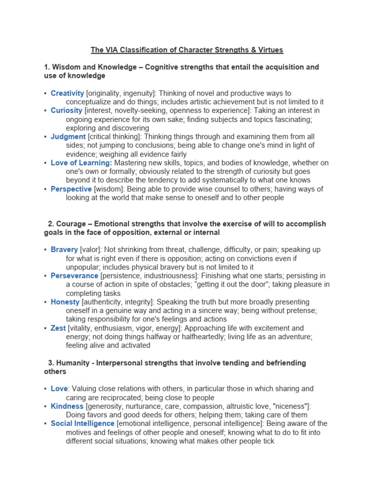Strengths Peterson and Seligman | PDF | Courage | Thought