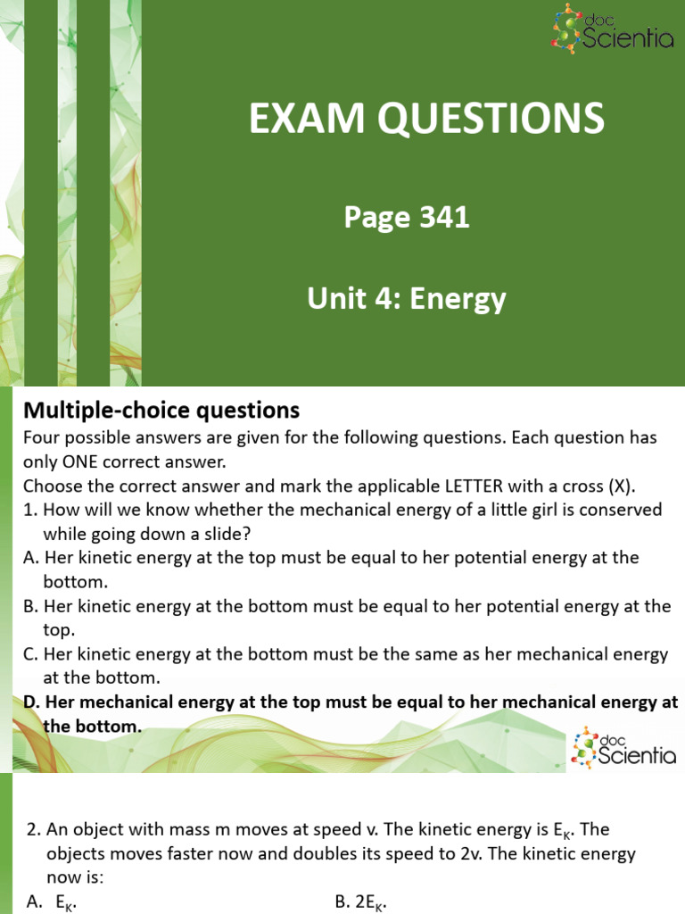 Grade 10 Energy Exam Questions | PDF | Potential Energy | Kinetic Energy