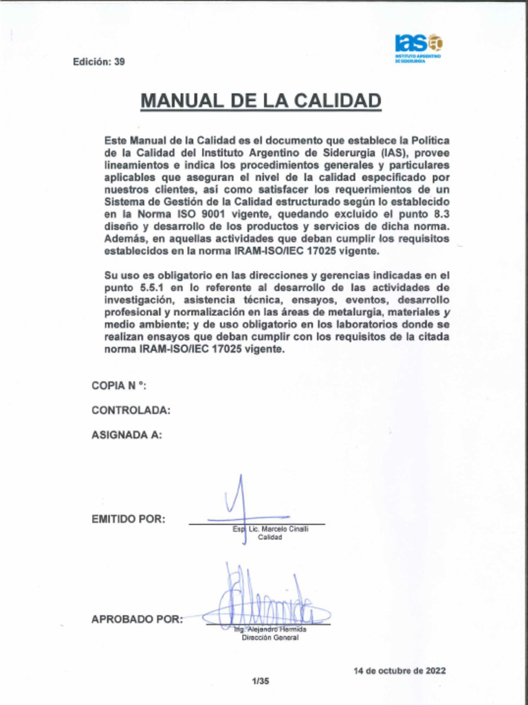 Manual de Calidad-E-39_V-14-10-22 | Descargar gratis PDF | Sistema de manejo de calidad ...