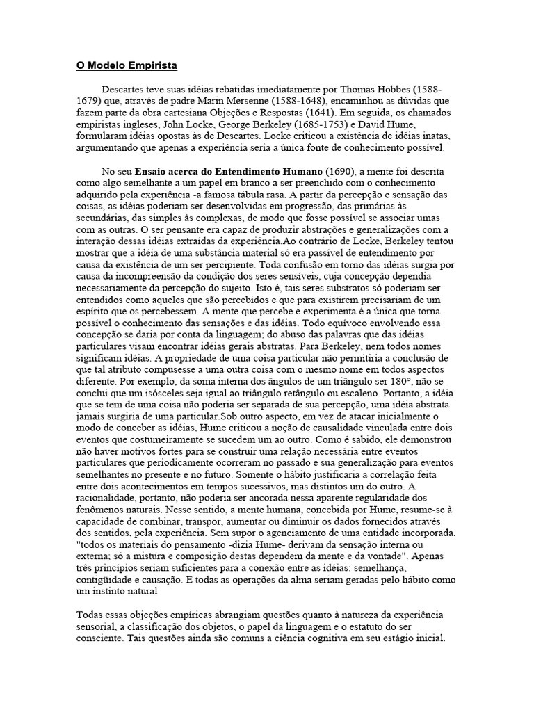 O Modelo Empirista (Filosofia) | PDF | Ideia | Empiricismo