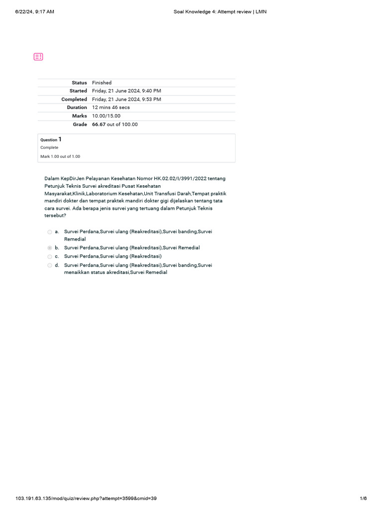 Soal Knowledge 4 - Attempt Review - LMN | PDF | Sains & Matematika