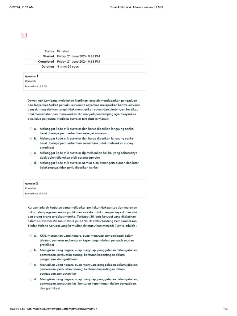 Soal Attitude 4 - Attempt Review - LMN | PDF | Karier & Perkembangan