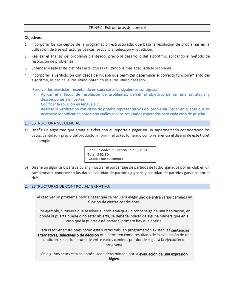 4 AED1 TP4 Estructuras de Control | PDF | Algoritmos | Ingeniería de software