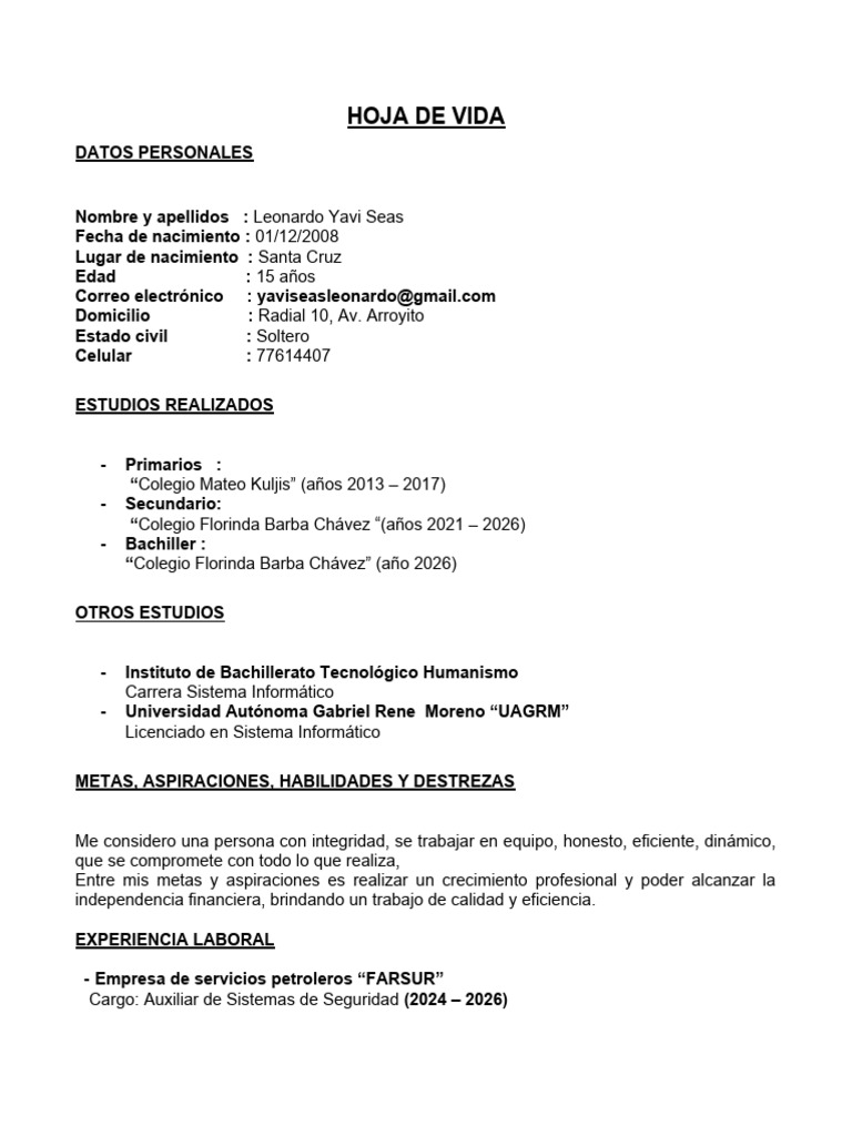 Curriculum de Leo | PDF | Bienestar