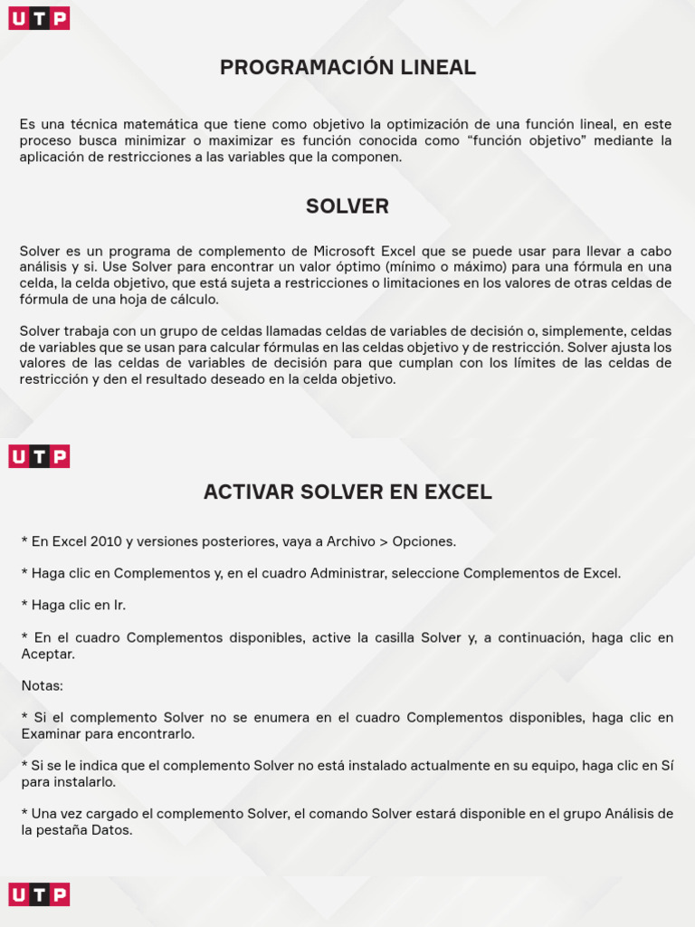 Optimización en Excel con Solver | PDF | Informática | Métodos y materiales de enseñanza