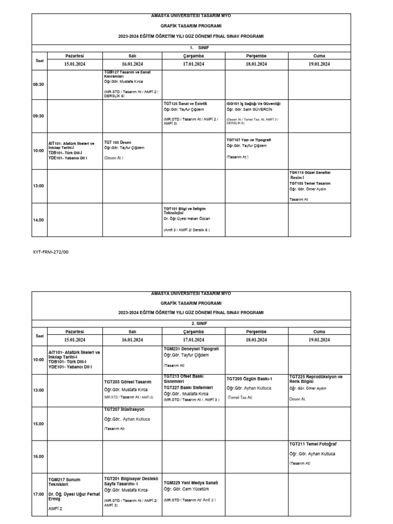 Grafik Programi Guz Final Sinav 2023 2024 1 Ve 2 Sinif | PDF