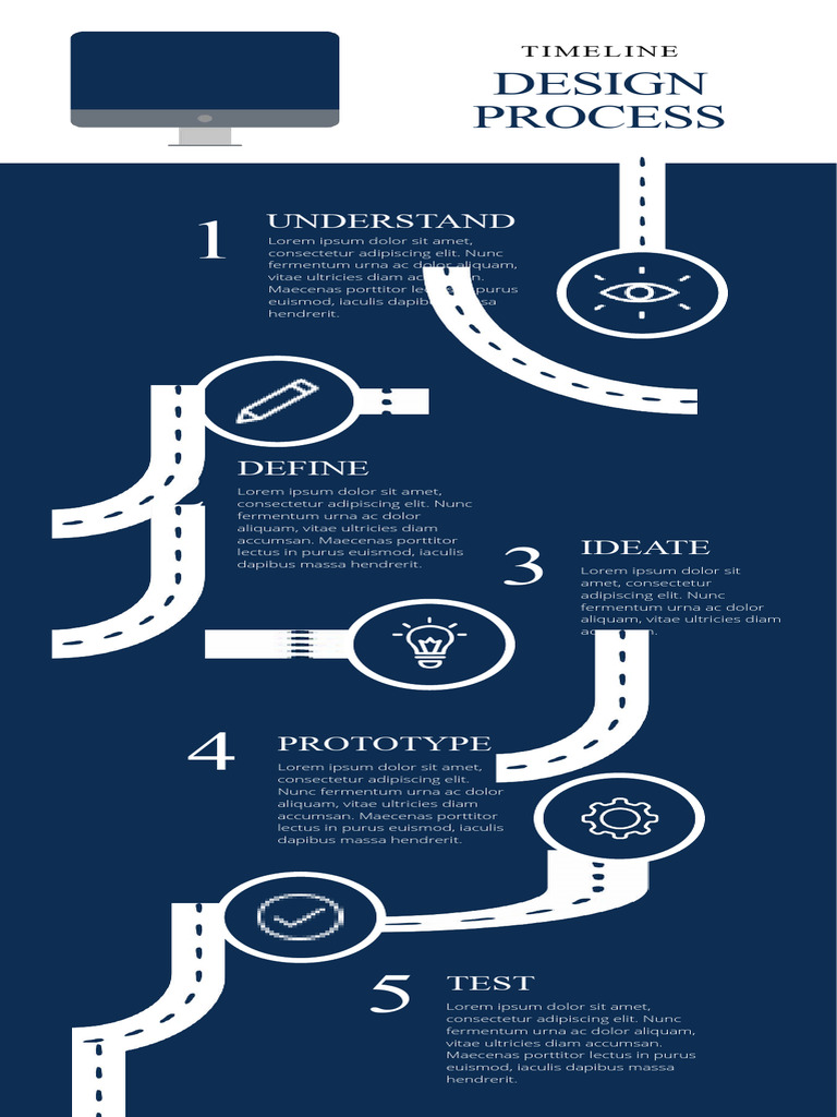 Blue Illustrated Path Design Process Timeline Infographic | PDF