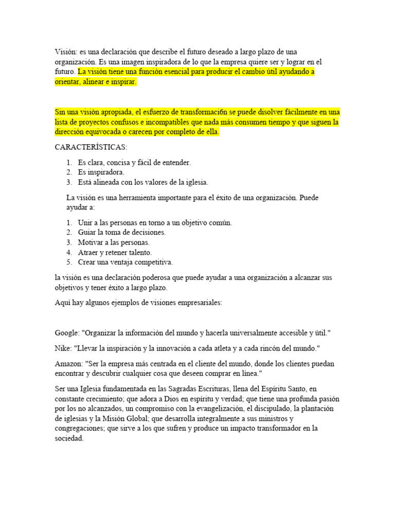 Importancia y Desarrollo de la Visión Organizacional | PDF | Business