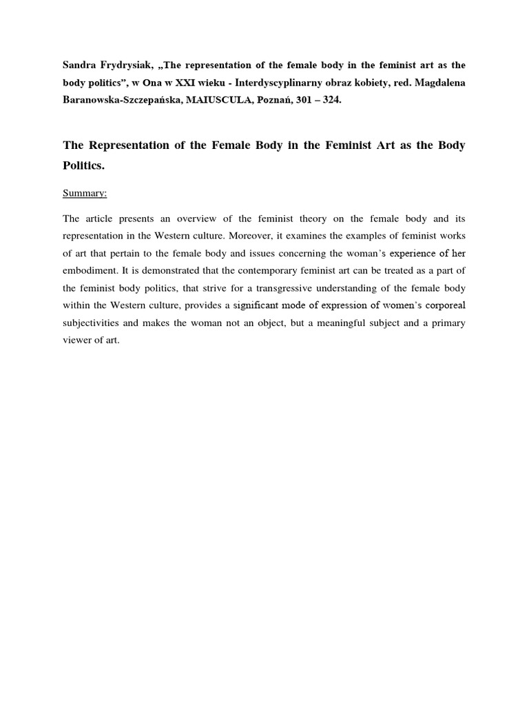Feminist Art and Body Politics | PDF | Feminism | Gender Studies