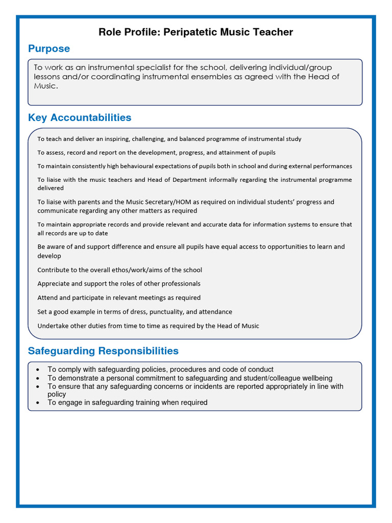 Role Profile - Piano Peripatetic Teacher | PDF | Teachers | Experience