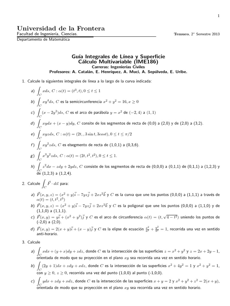 Más Ejercicios Sobre Integrales de Línea y de Superficie | PDF | Curva | Integral