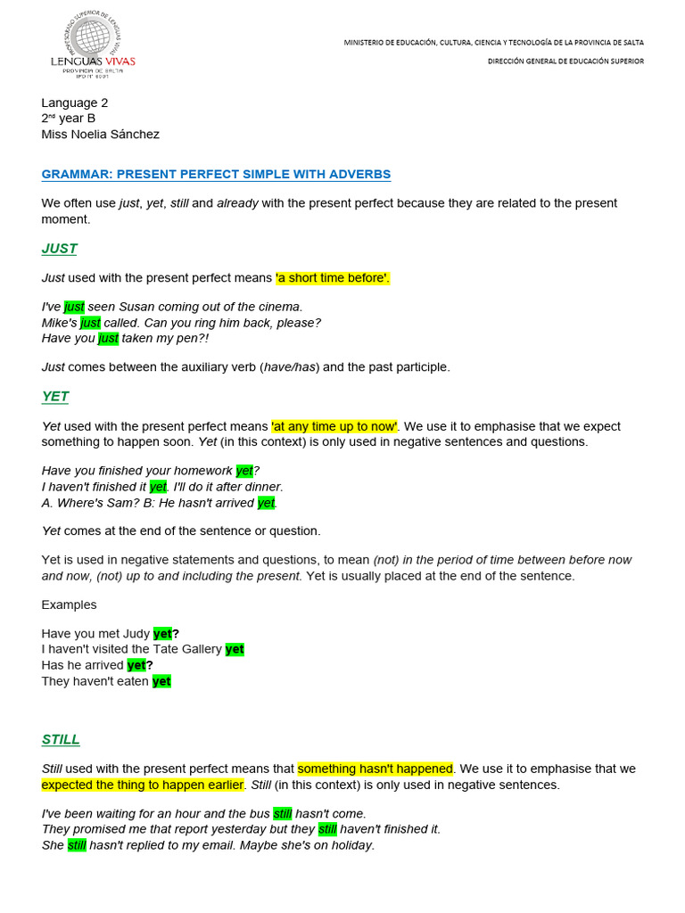 Teoria Language II Present Perfect | PDF | Verb | Linguistic Morphology