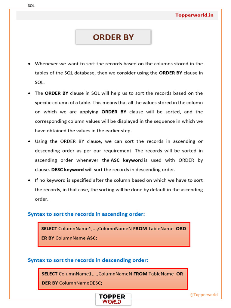 SQL-Order-By | PDF | Sql | Information Retrieval