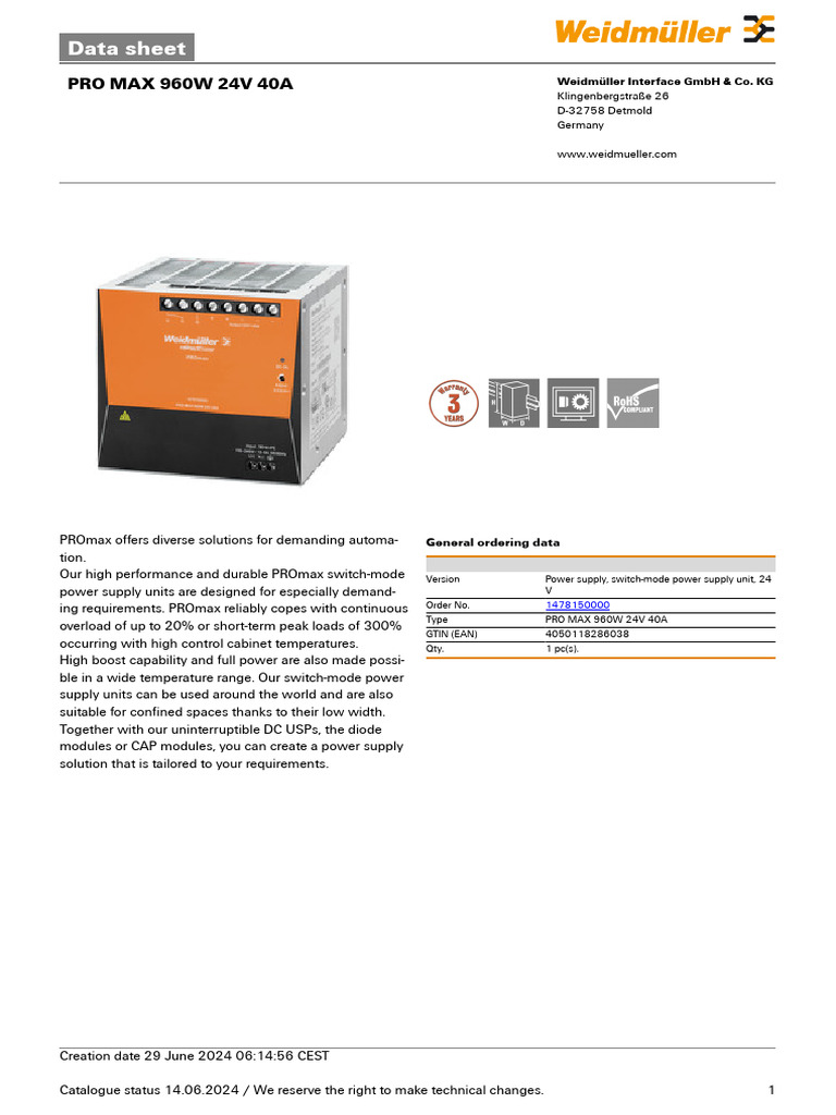 Data Sheet: PRO MAX 960W 24V 40A | PDF | Alternating Current | Electric ...
