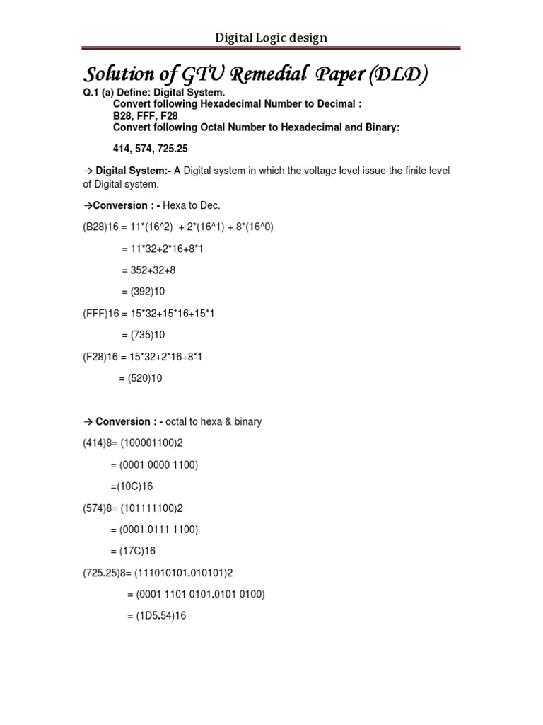 DLD Paper - 2 - Solution | PDF | Electronic Engineering | Electrical ...