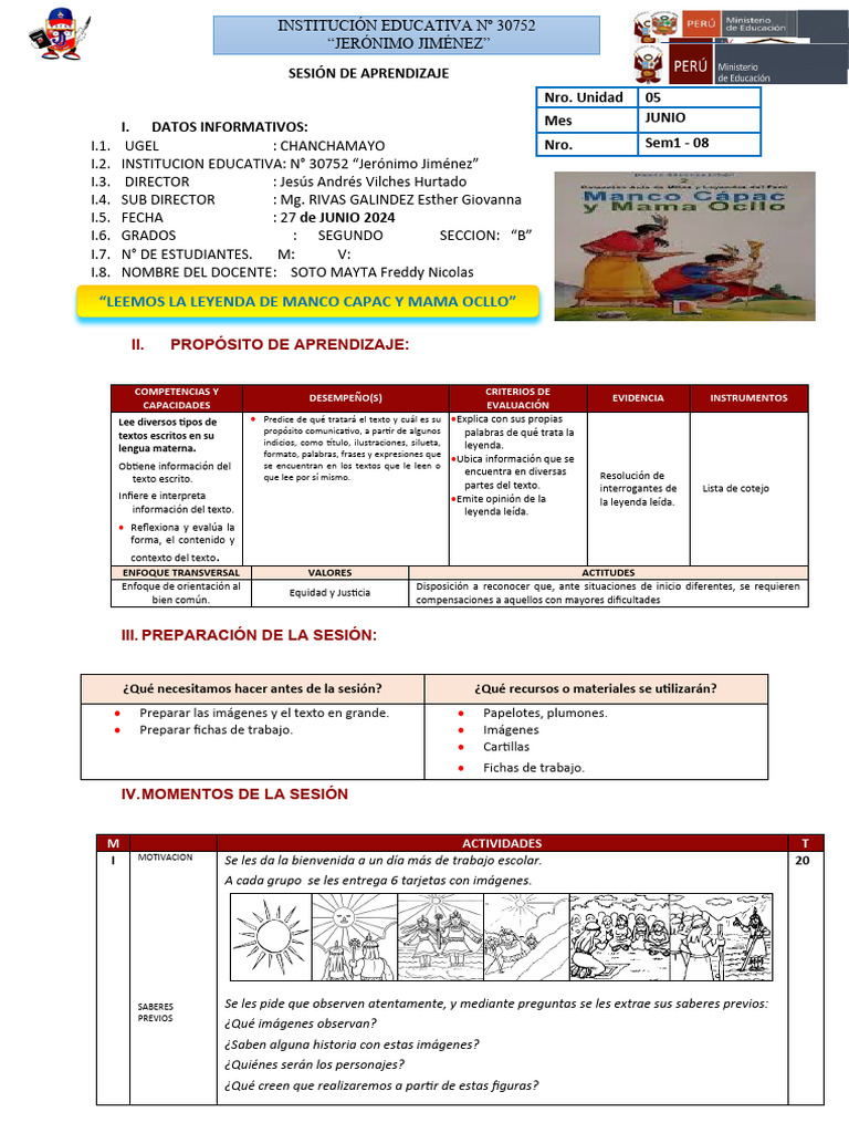 Sesion de Aprendizaje 2º Plan Lector 27 Junio | PDF | Imperio Inca