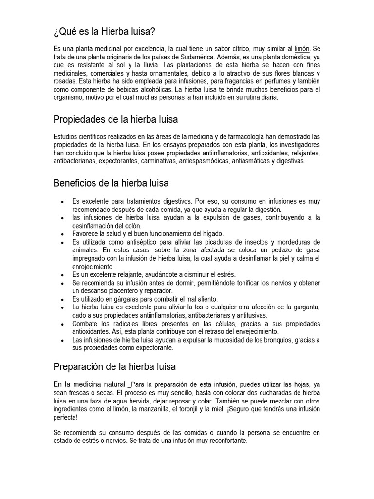 ficha imformativa de la hierba luisa | PDF
