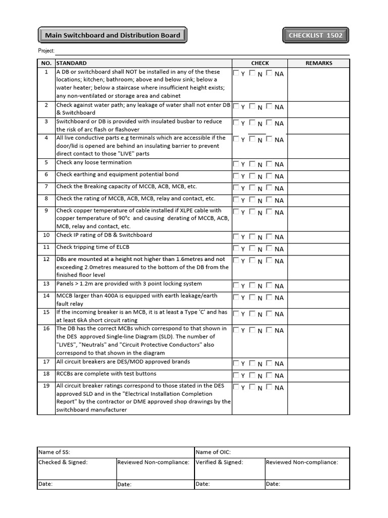 Checklist1502 - Main Switchboard and Distribution Board | Download Free ...