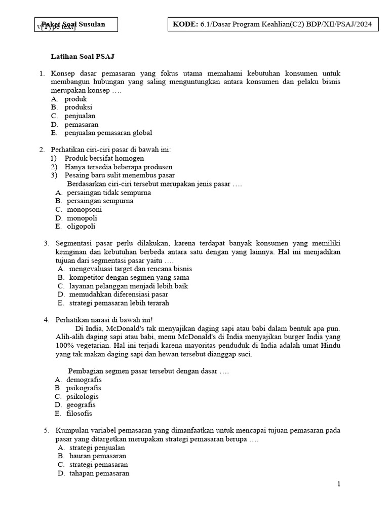 Latihan Soal Psaj | PDF