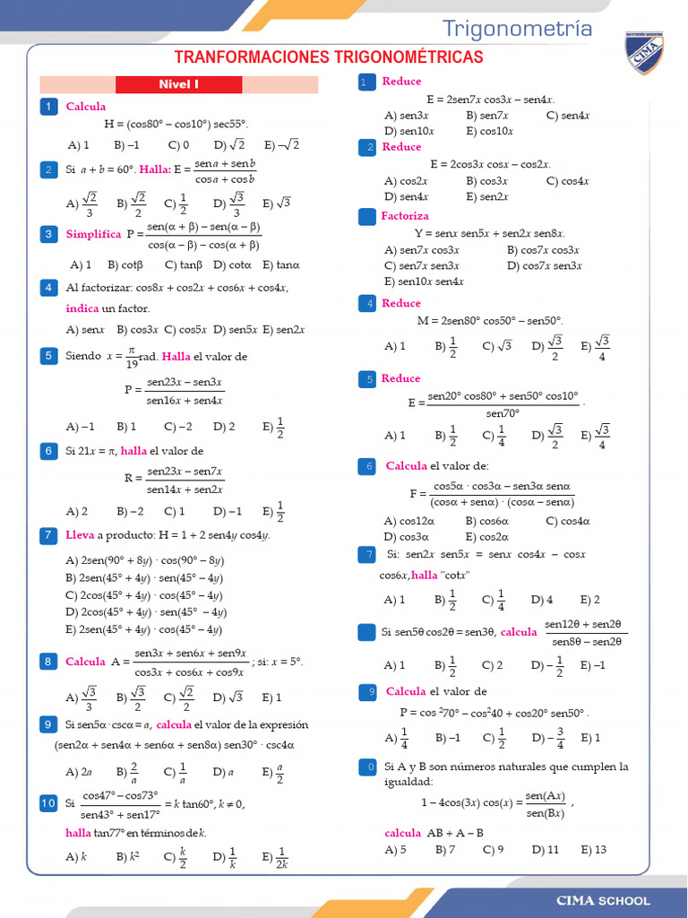 Ejercicios de Trigonometría Avanzada | PDF | Matemática Elemental