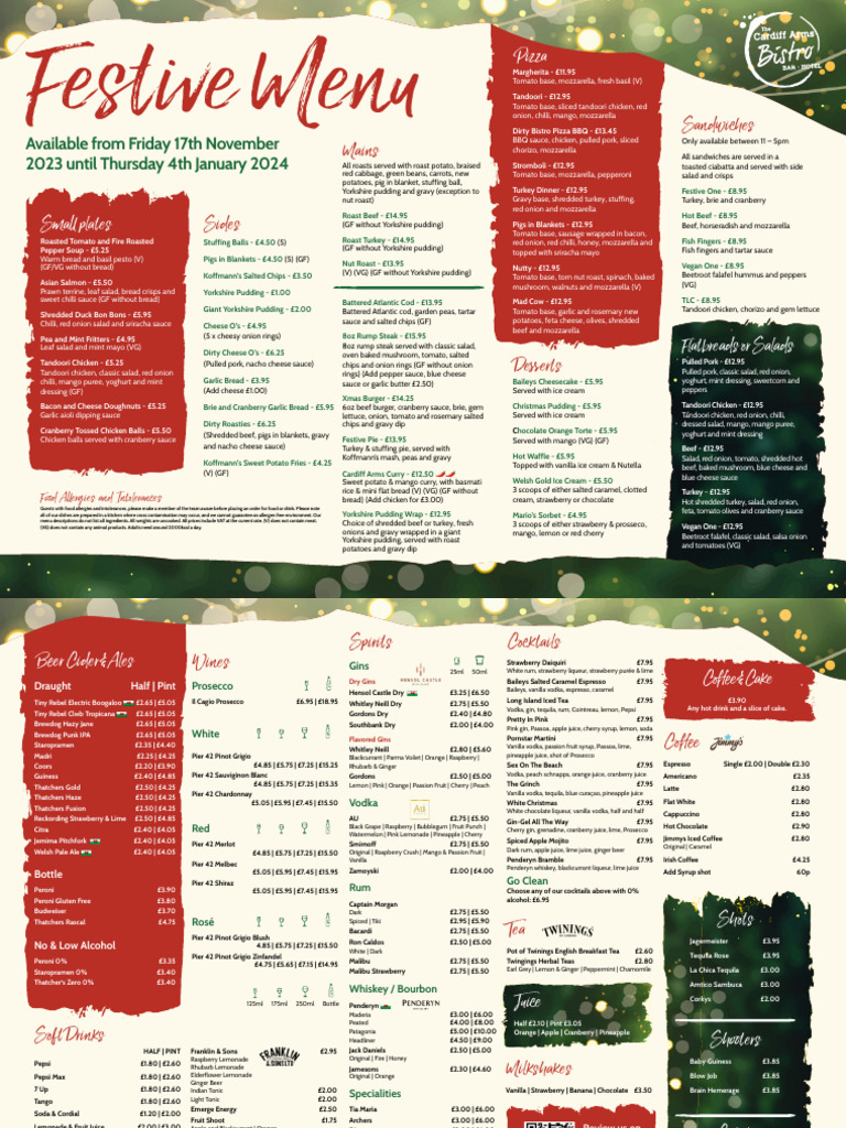 Cardiff Arms - Bistro Xmas 2023 | PDF | Turkey Meat | Cuisine