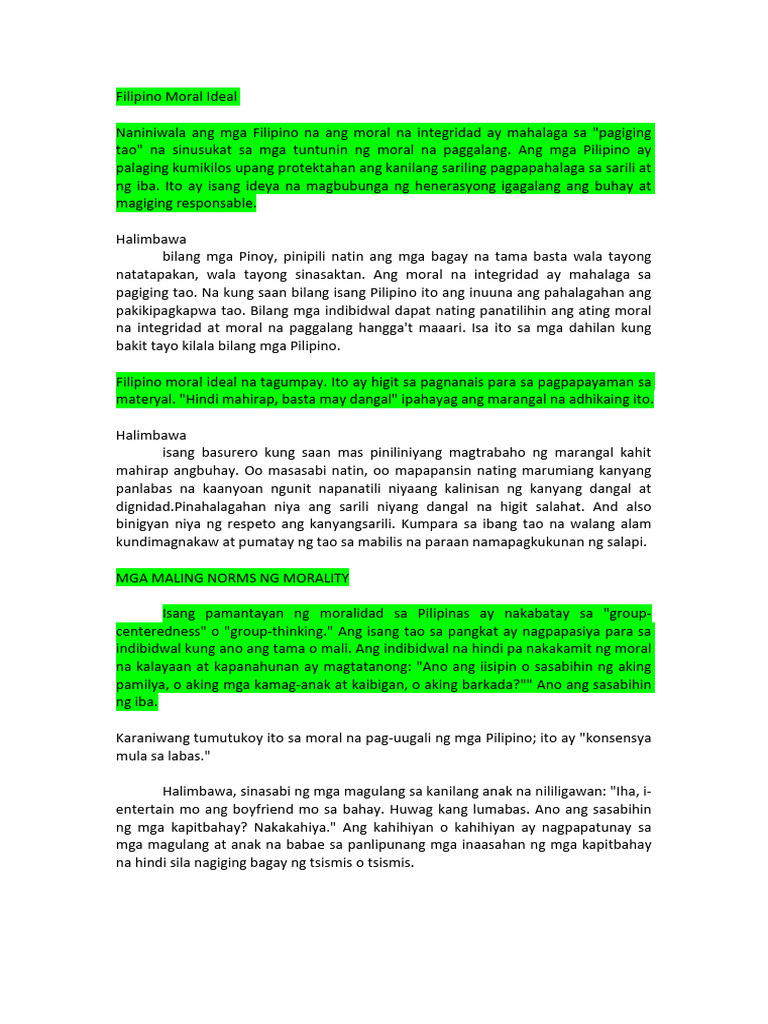 Filipino Moral Ideal Ethics | PDF