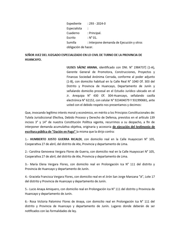 Ulises Sáenz Arana | PDF | Ley procesal | Demanda judicial