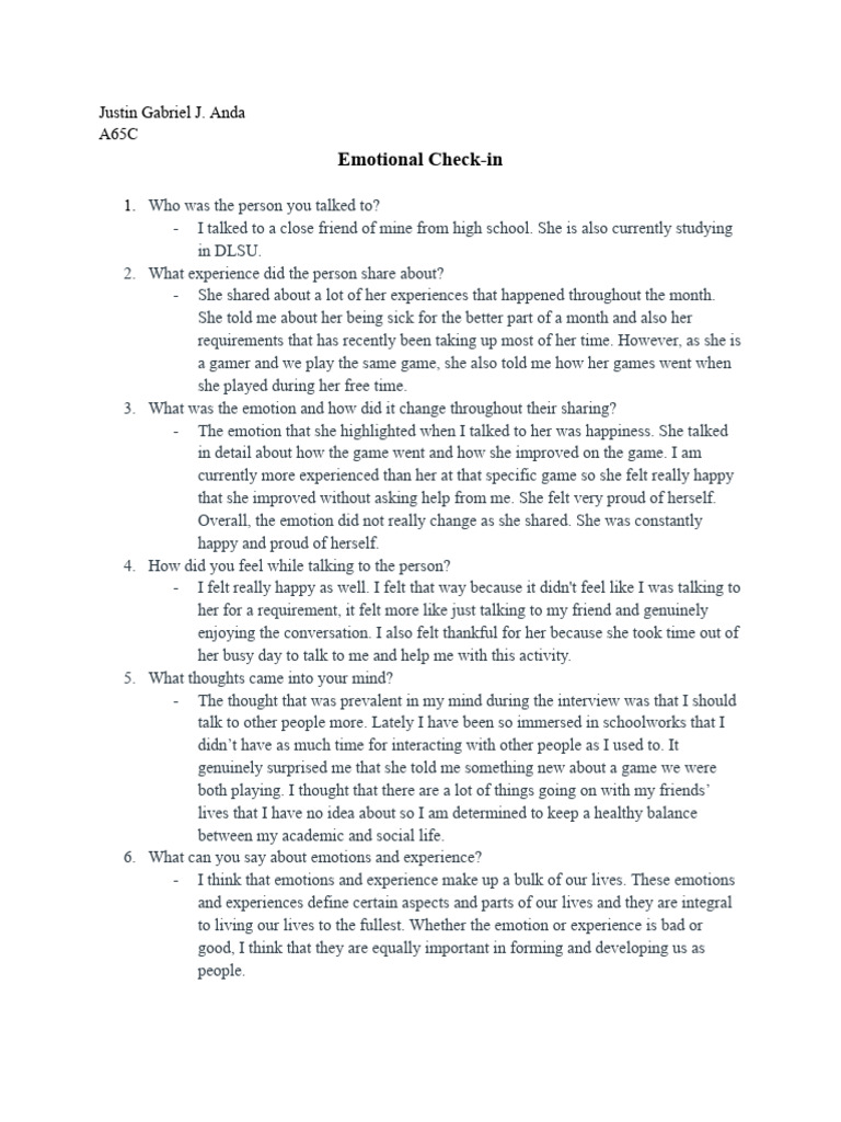 Emotional Check-In | PDF | Experience | Emotions
