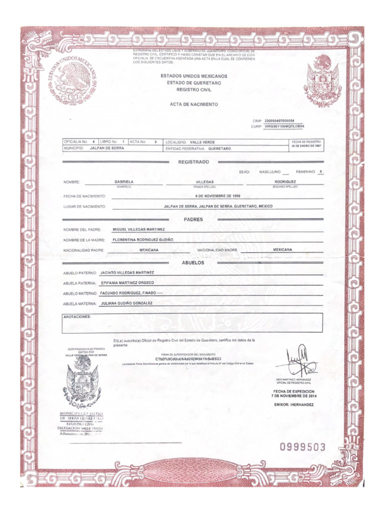 Registro Civil. Certifico y Hago Constar Que en El Archivo de Esta | PDF