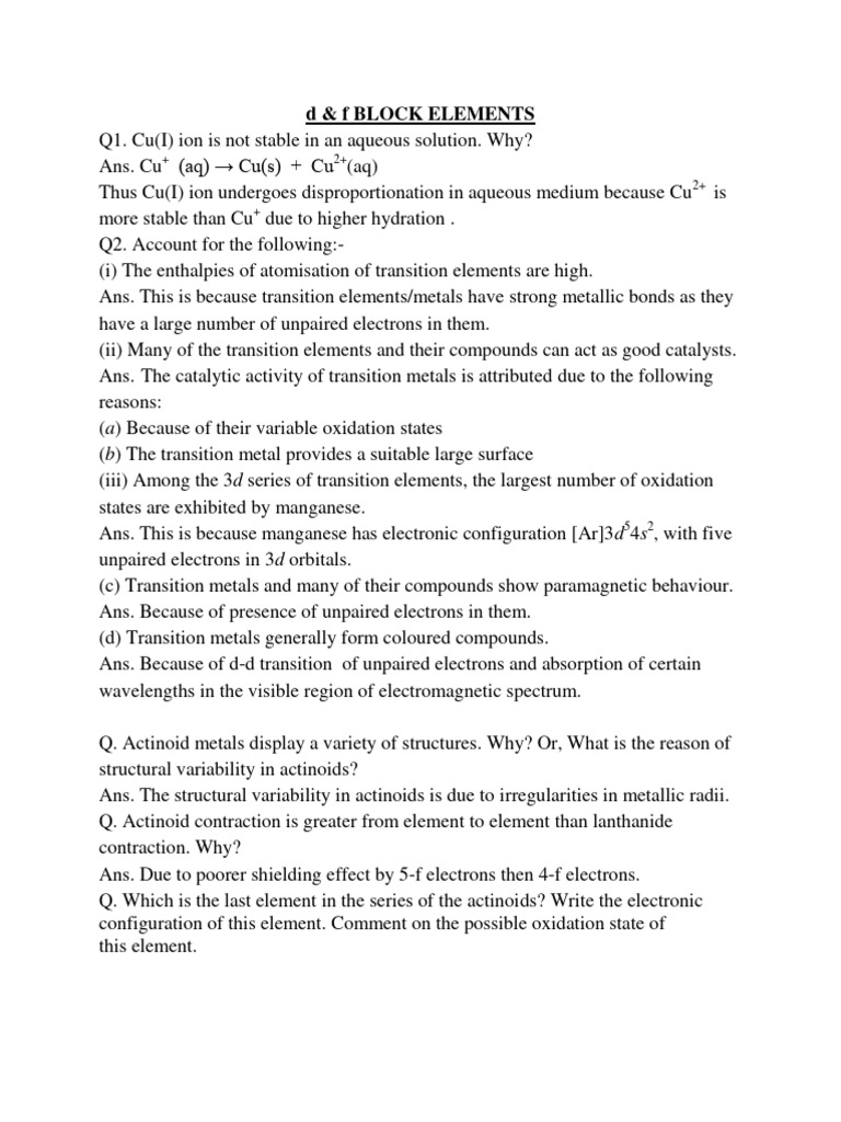 Learning Content D& F Block Elements | PDF | Transition Metals | Lanthanide