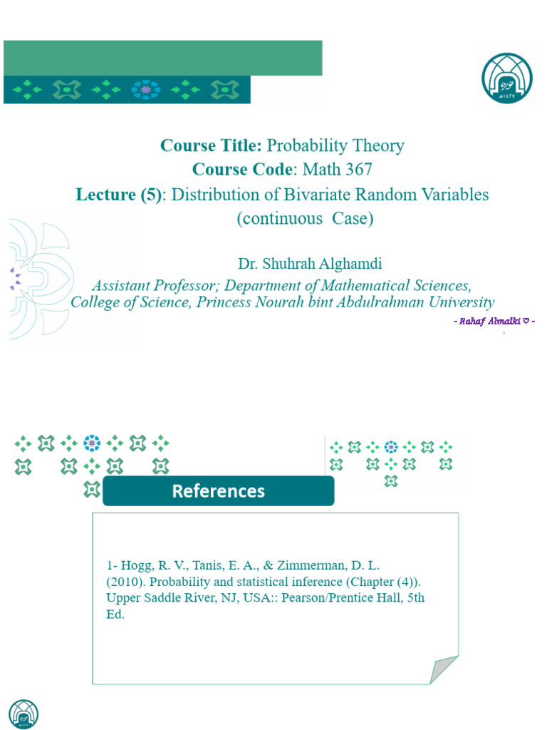 Math 367 - Lecture 5 | PDF | Probability Density Function | Probability Distribution