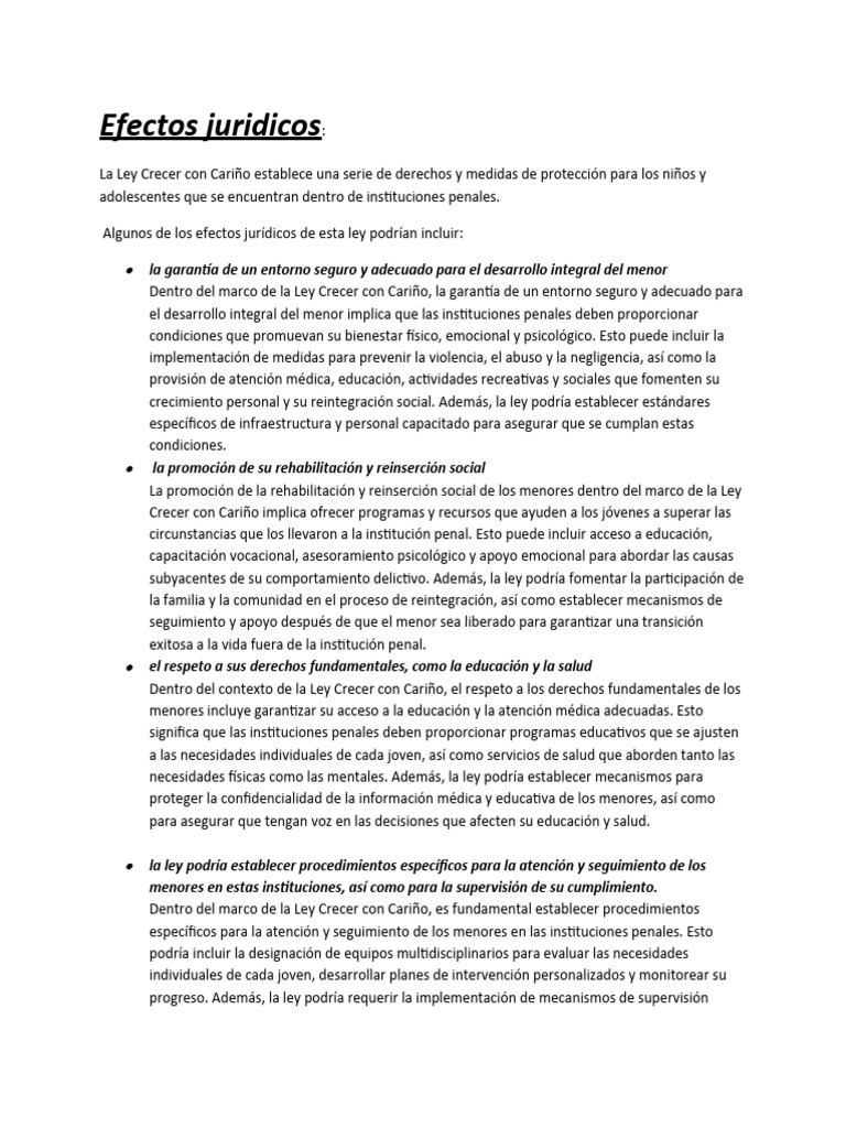 Efectos Juridicos De La Ley Crecer Con Cariño A La Niñes E N Institucion Penal Pdf Derechos