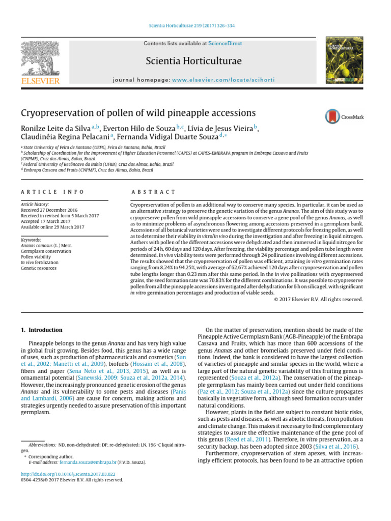 Cryopreservation of Wild Pineapple Pollen | PDF | Germination | Pollination