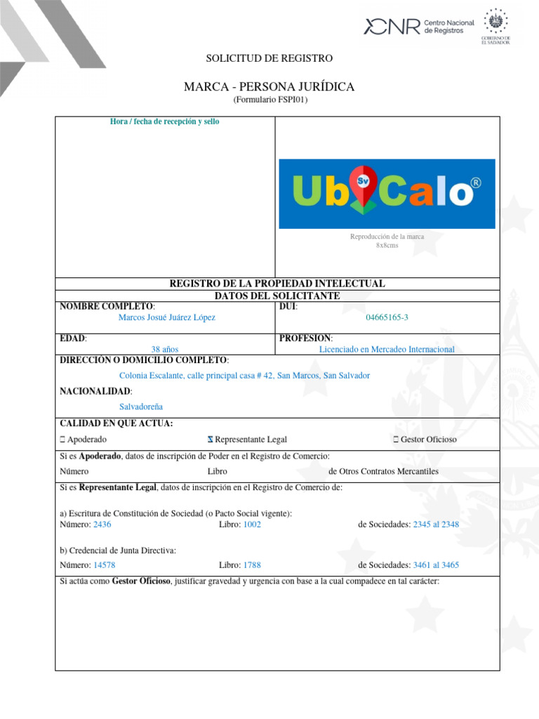 Formulario-Inscripcion-Marca.pdf | Descargar gratis PDF | Compartir (Finanzas) | Junta Directiva