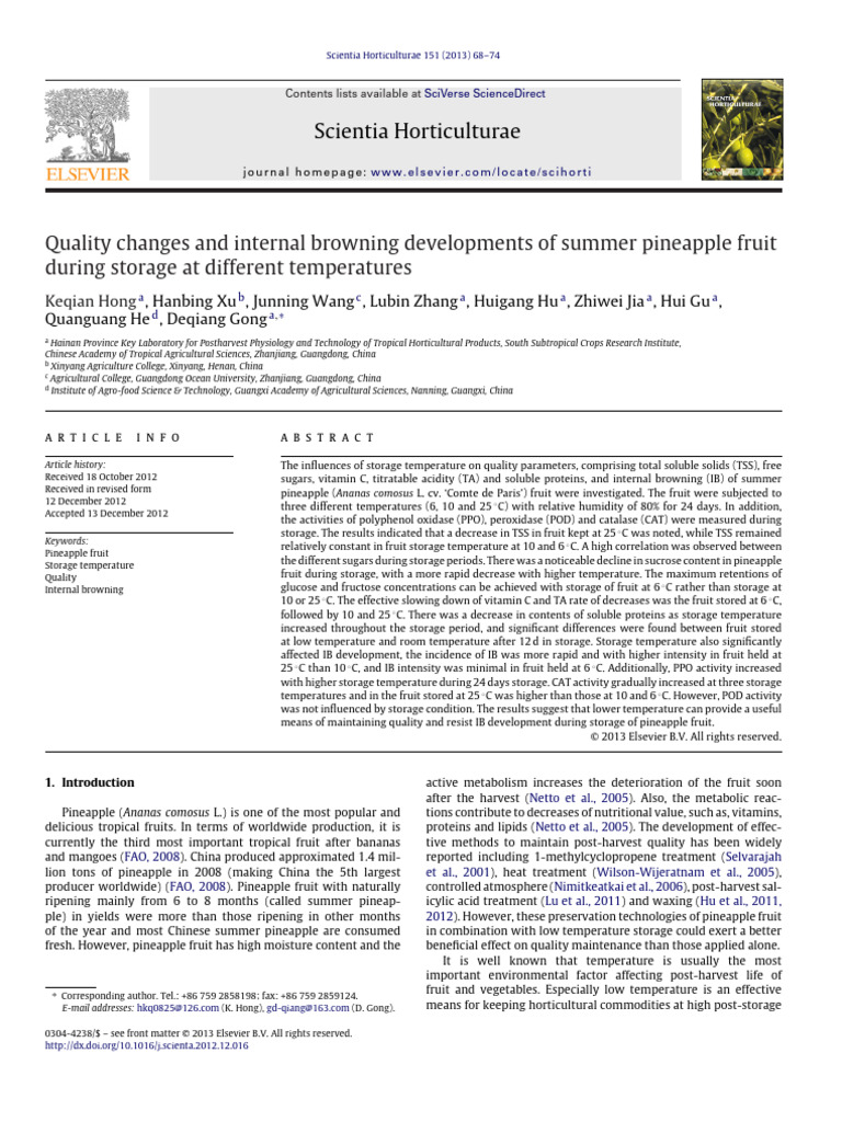 Hong Et Al. 2013 - Quality Changes and Internal Browning Pineapple ...