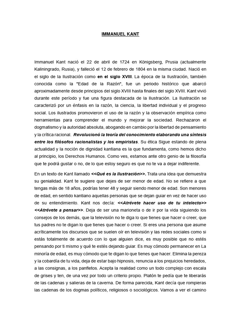 IMMANUEL KANT | PDF | Immanuel Kant | A priori y a posteriori