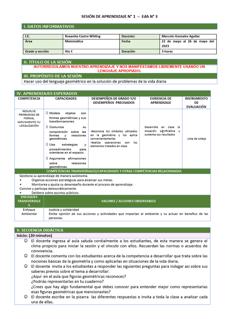 SESIONES 4to C EDA 3. | PDF | Evaluación | Aprendizaje