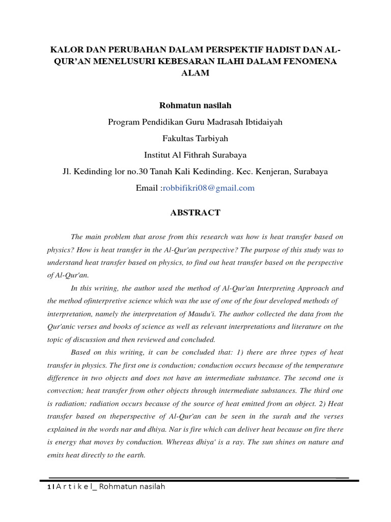 Kalor Dan Perubahan Dalam Perspektif Hadist Dan Al Qur'an Menelusuri Kebesaran Ilahi Dalam ...