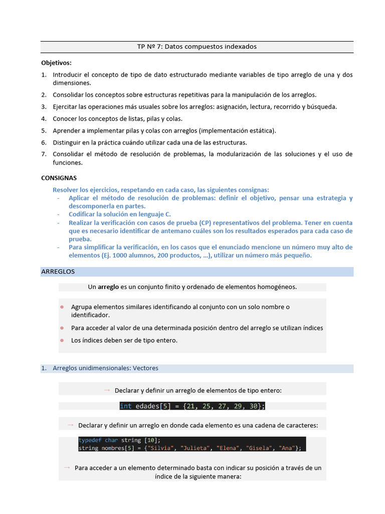 TP7 Datos Compuestos Indexados | PDF | Matriz (Matemáticas ... TP7 Datos Compuestos Indexados | PDF | Matriz (Matemáticas ...