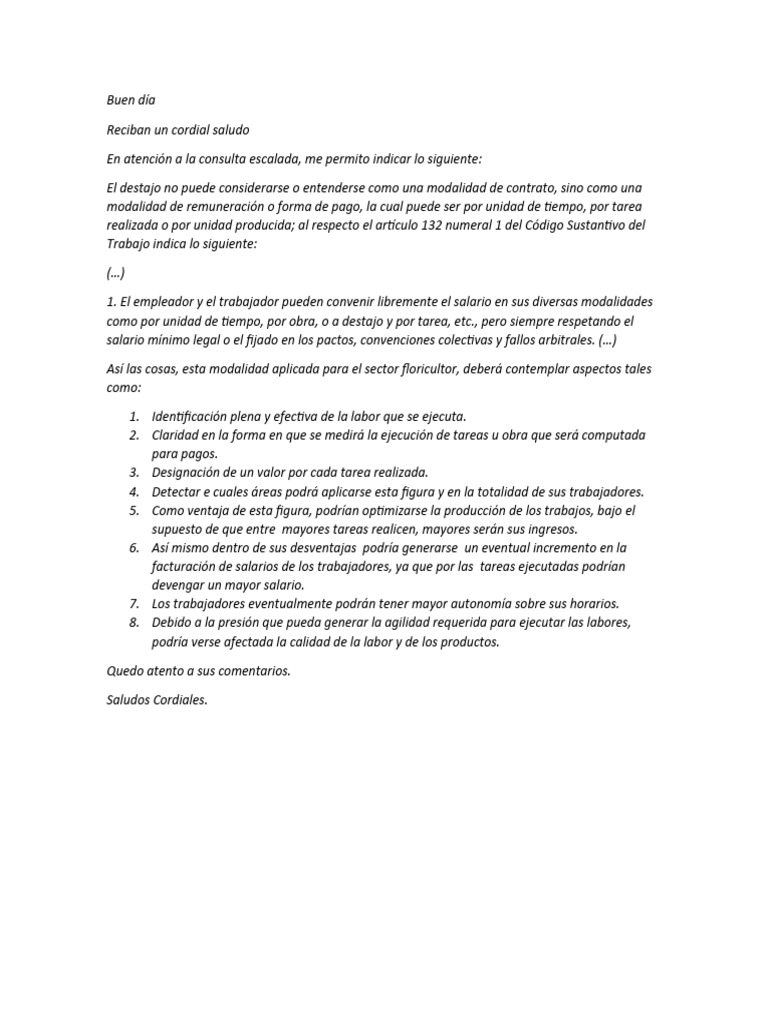 Modalidad de Pago a Destajo en Trabajo | PDF