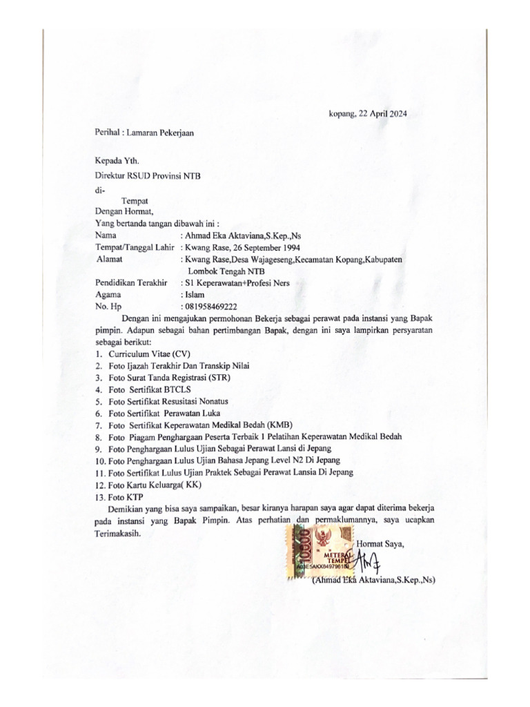 Surat Lamaran Eka Terbaru | PDF