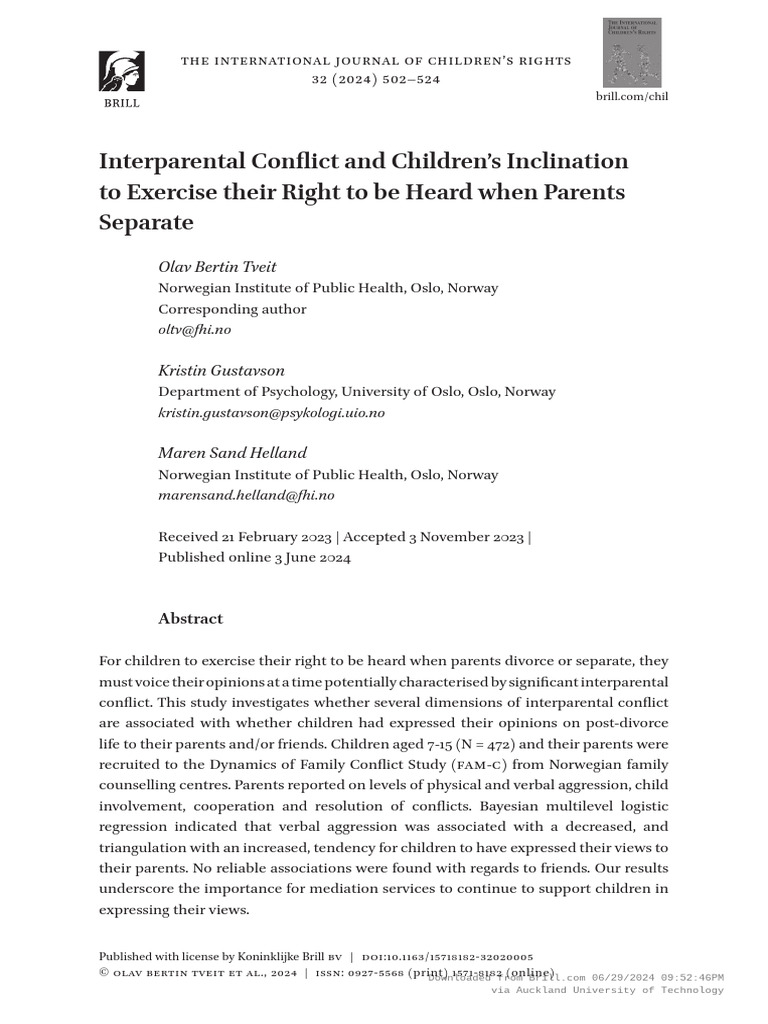 2024 Interparental Conflict and Child Voice | PDF | Standard Deviation ...